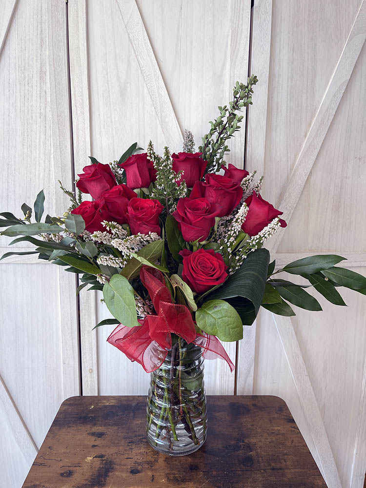 One Dozen Red Roses | Classic Romance with Vase & Ribbon by Lia’s ...